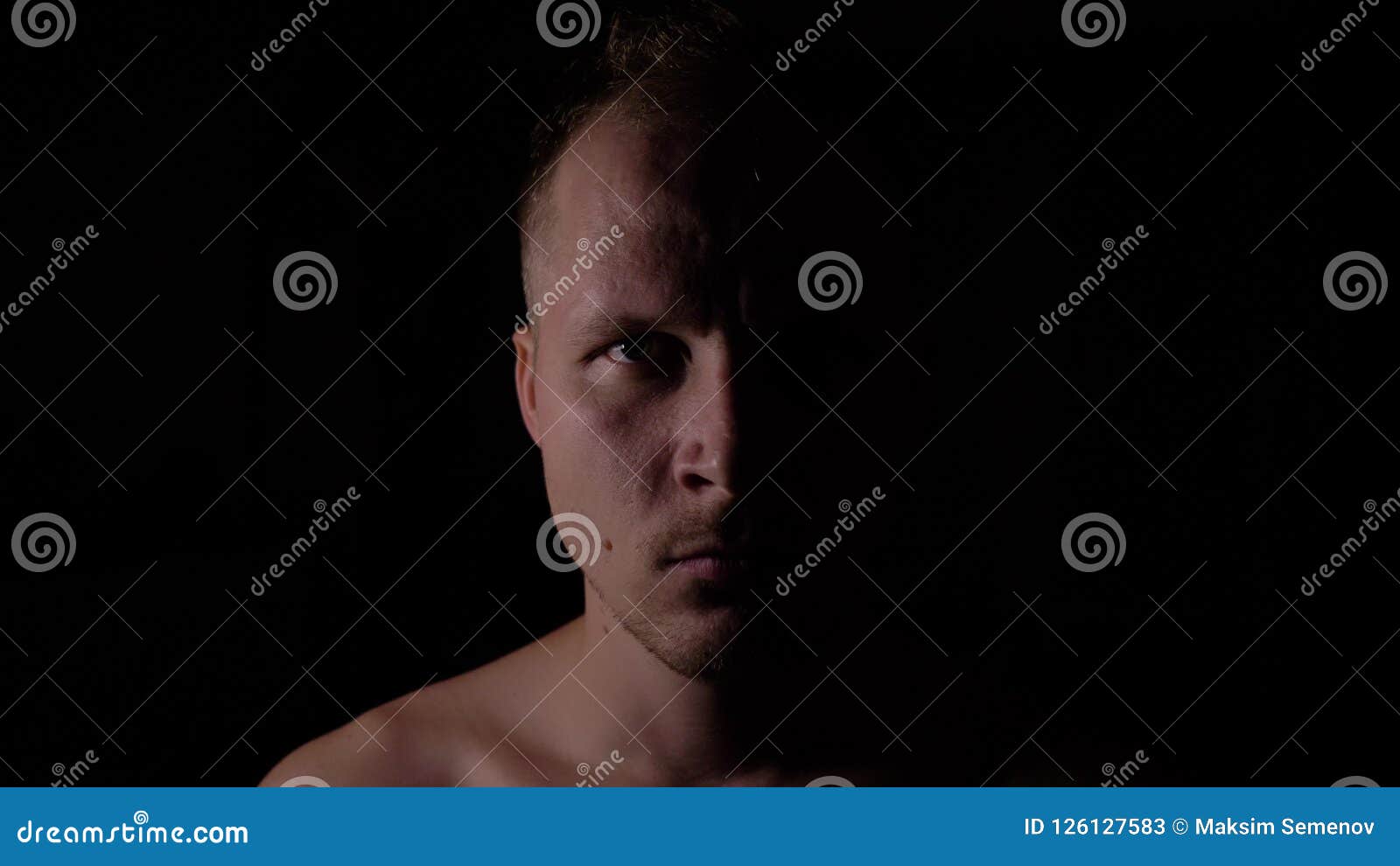 Angry Man in the Dark. only Half of the Face is Highlighted Stock Video ...