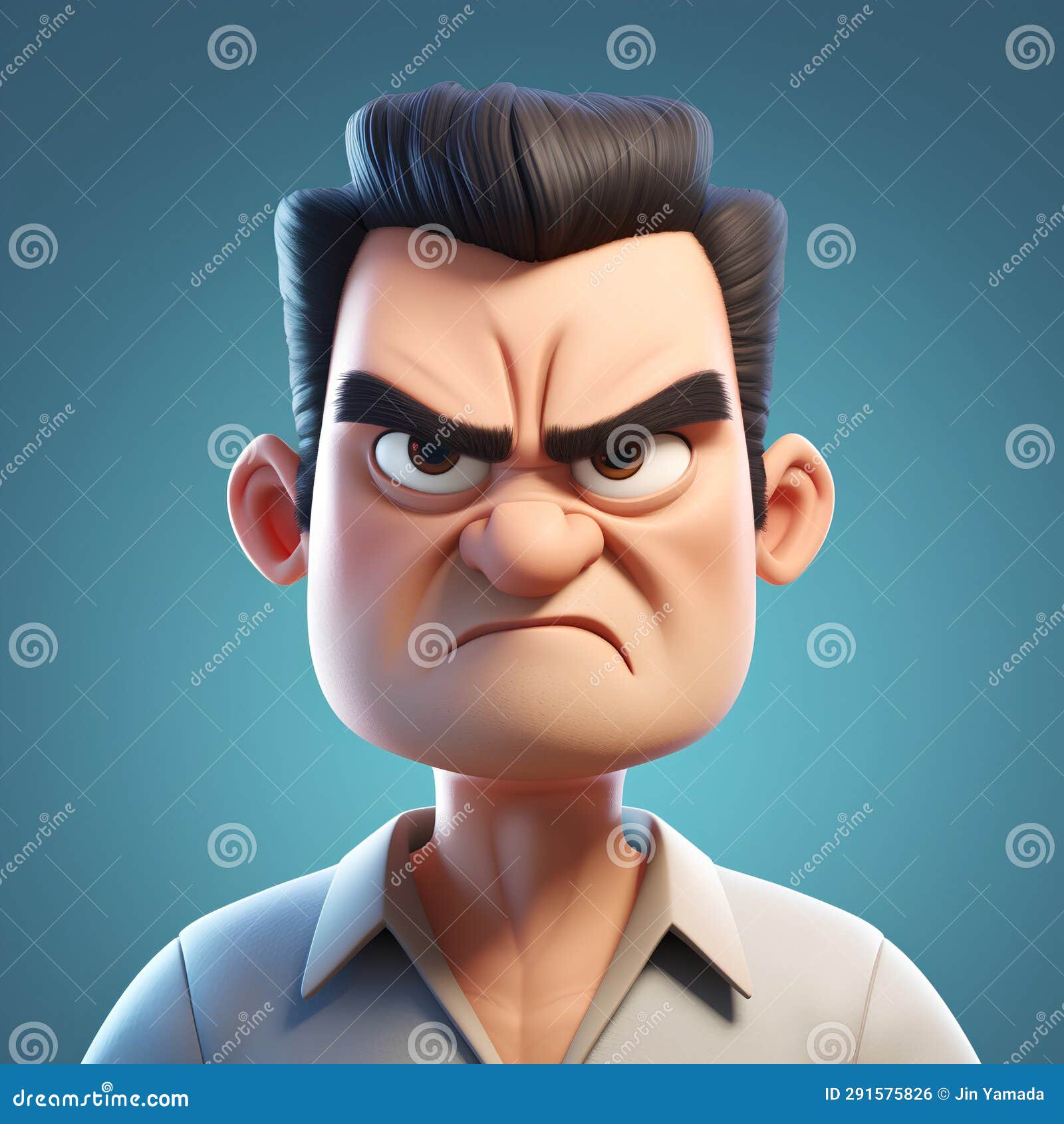 Angry Man with Angry Expression on Blue Background. 3d Illustration ...