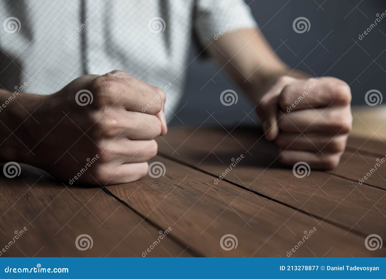 Angry Man Fists on the Table Stock Image - Image of threat, symbol ...