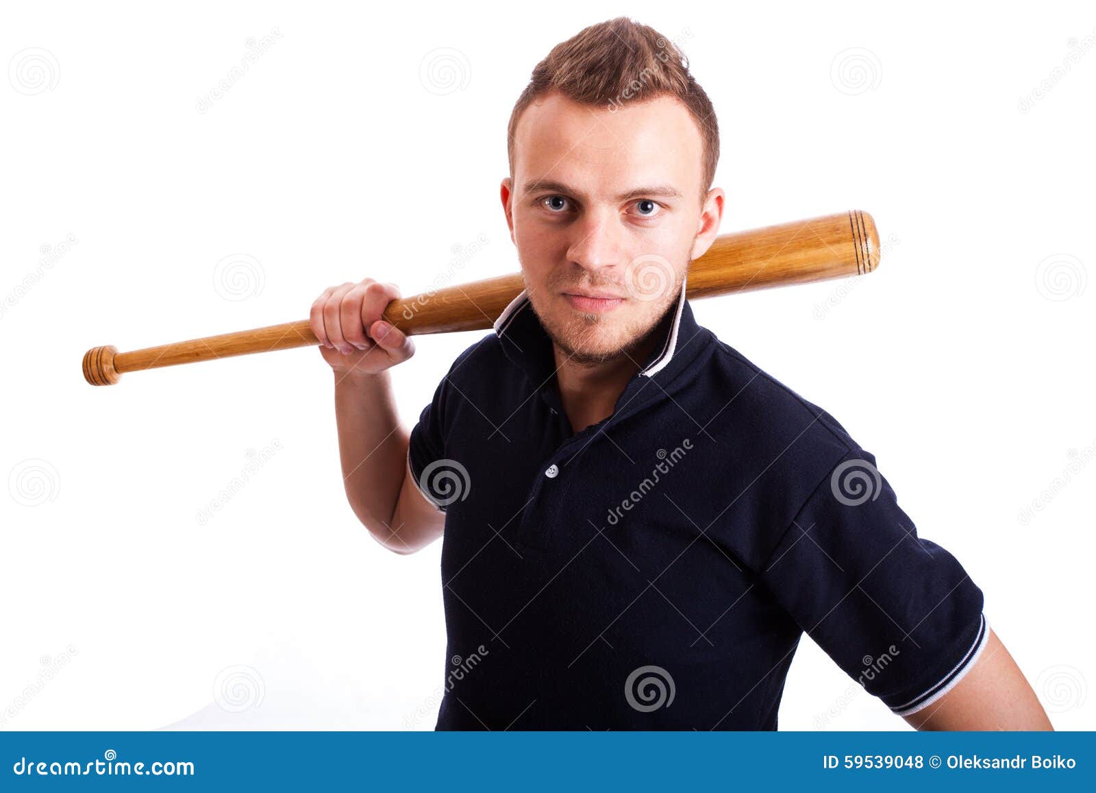 Angry Man Hand Holding Baseball Bat Isolated on White. Stock Photo ...