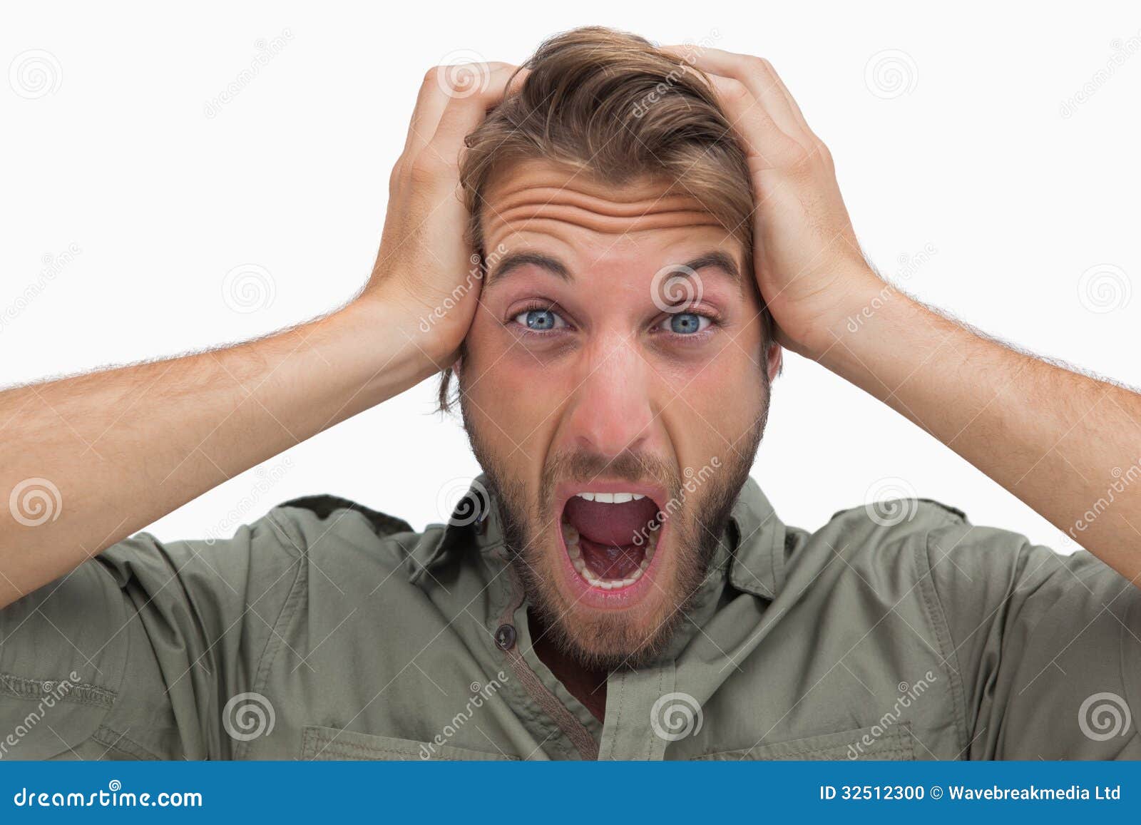 Angry Man With Hands On Head Stock Photo - Image: 32512300