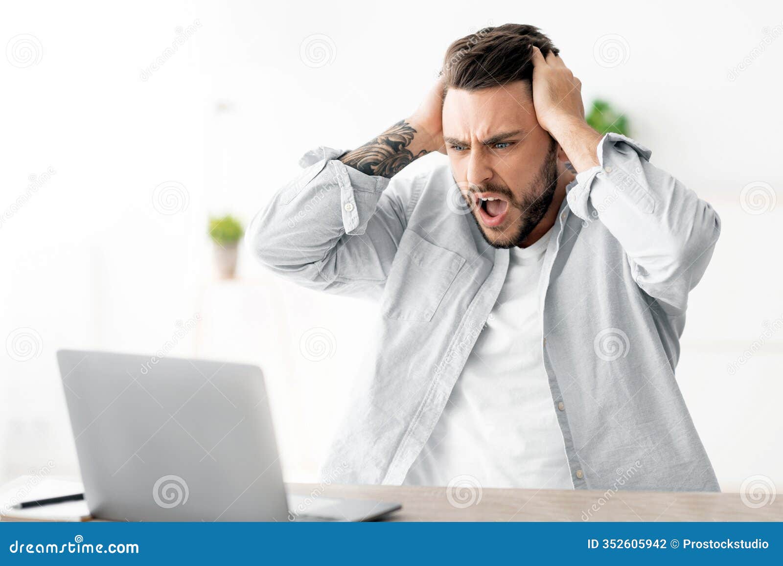 Angry Man Having Software, Website Error, Looking at Laptop Screen and ...