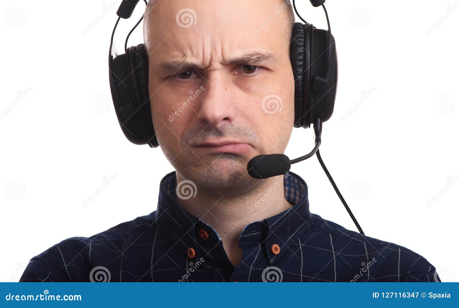 Angry Man in Headphones with Microphone Stock Image - Image of ...