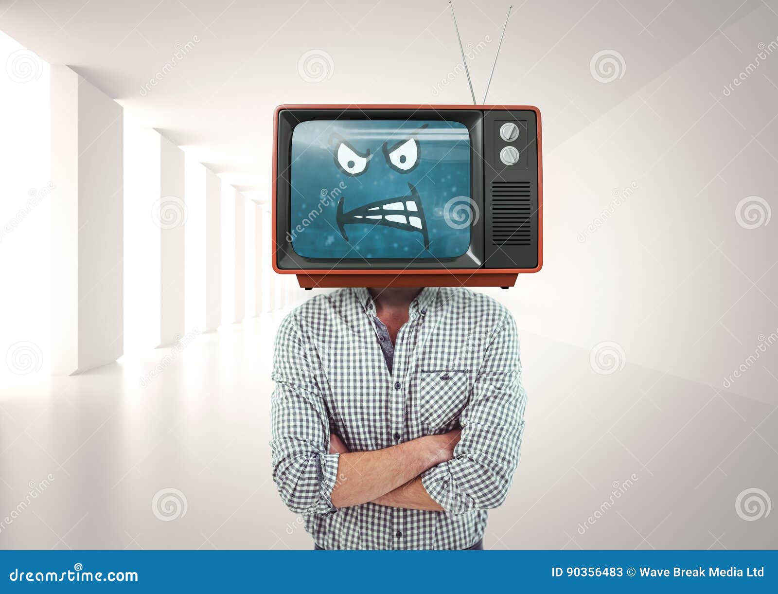 Angry Man with His Hands Folded. Tv Head Stock Image - Image of digital ...