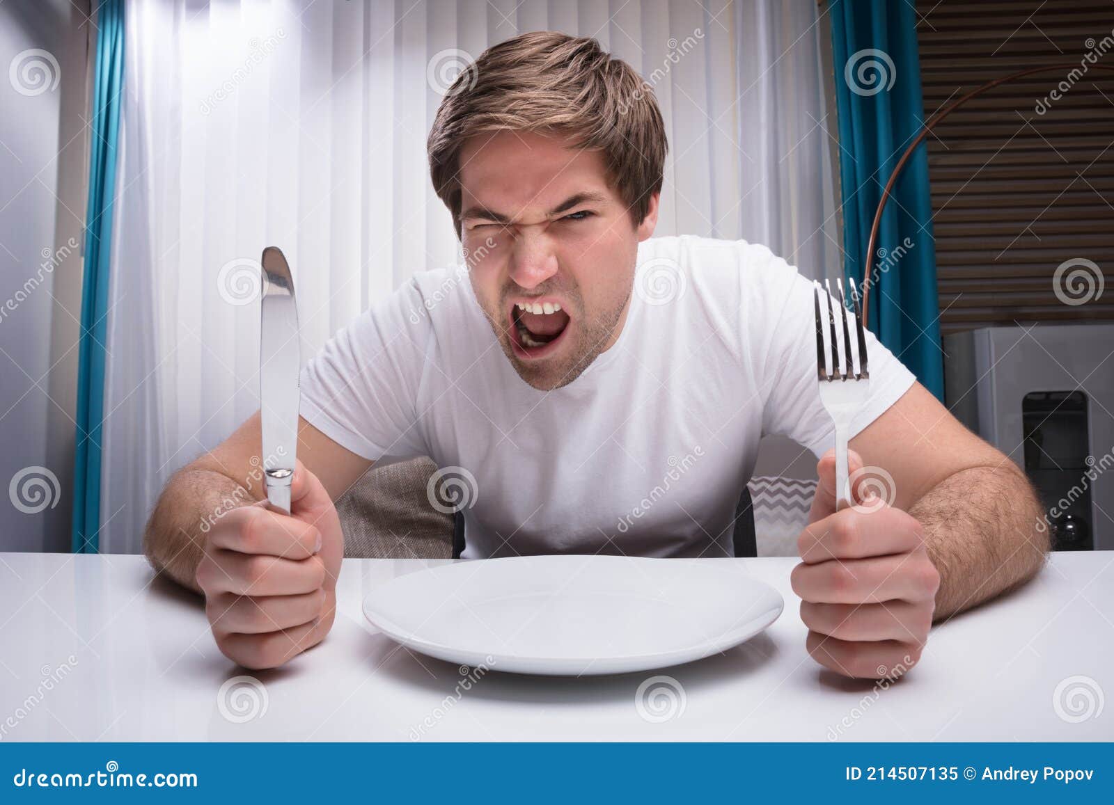 Angry Man Holding Knife and Fork Stock Image - Image of lifestyle, loss ...