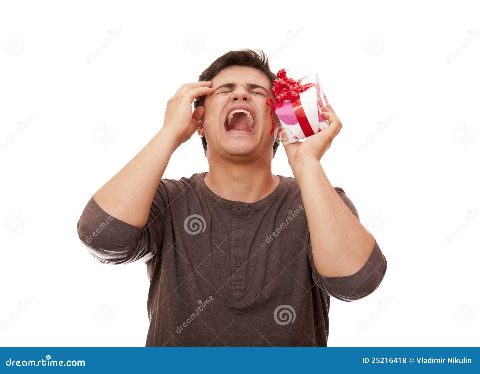 An Angry Man Holding Present Box Stock Photo - Image of cheerful ...