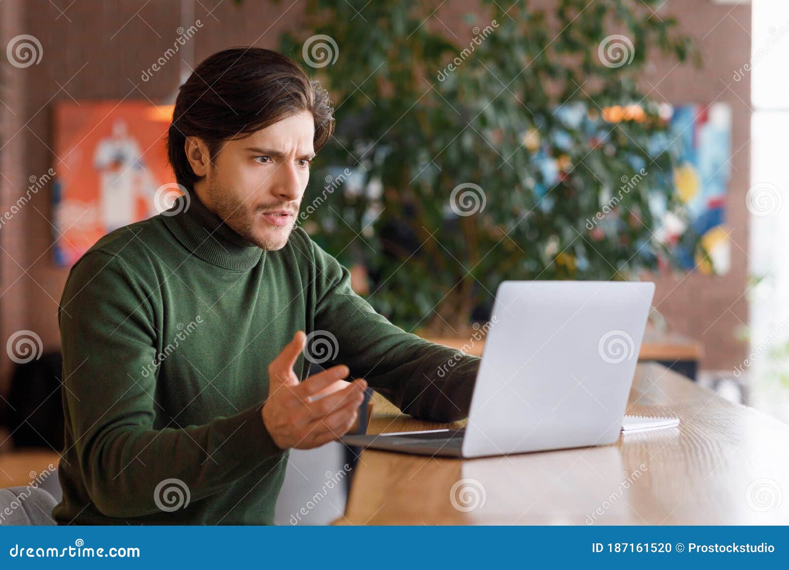 Angry Man Looking at Laptop Screen, Having Troubles with Job Stock ...