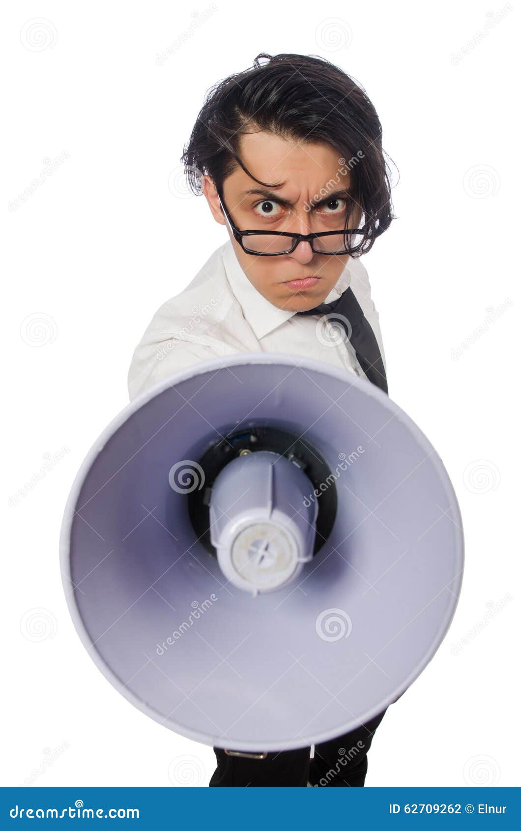 Angry Man with Loudspeaker Isolated on White Stock Photo - Image of ...