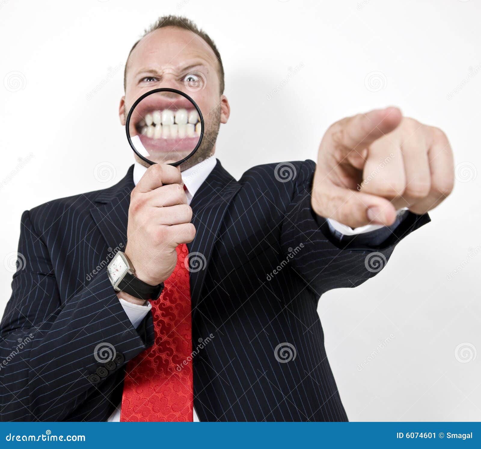 Angry Man with Magnified Teeth Stock Image - Image of lens, tool: 6074601
