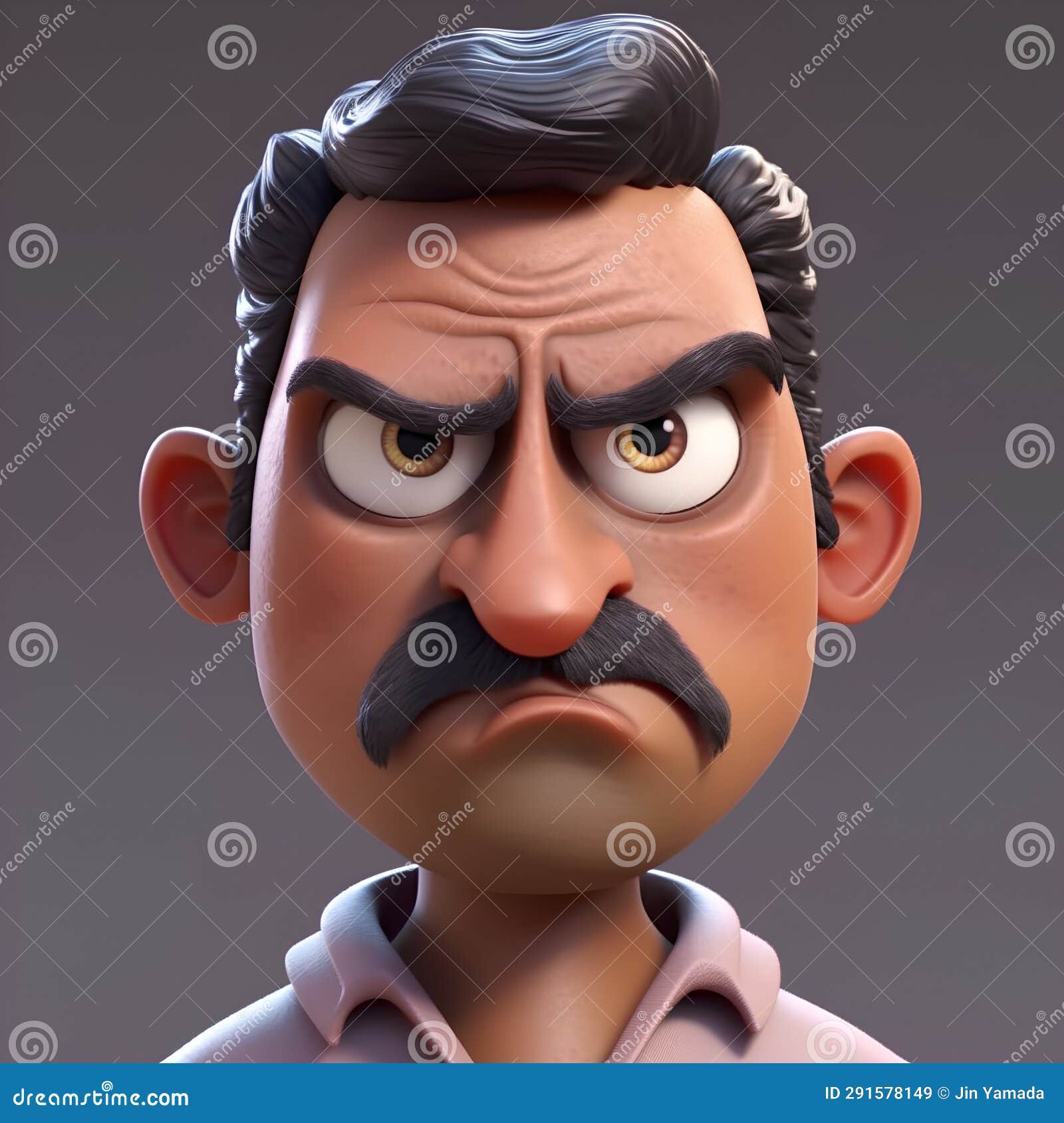 Angry Man with Mustache and Glasses, 3d Render, Square Image Stock ...