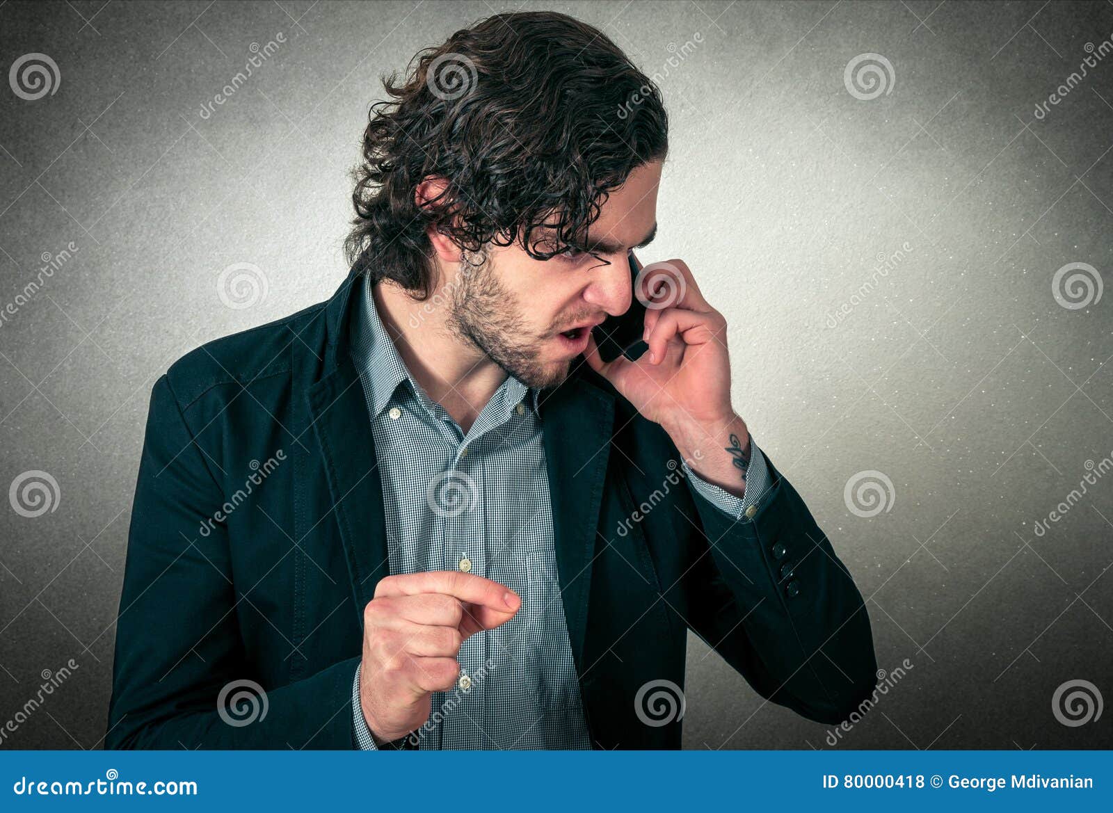 Angry man on phone stock photo. Image of angry, portrait - 80000418