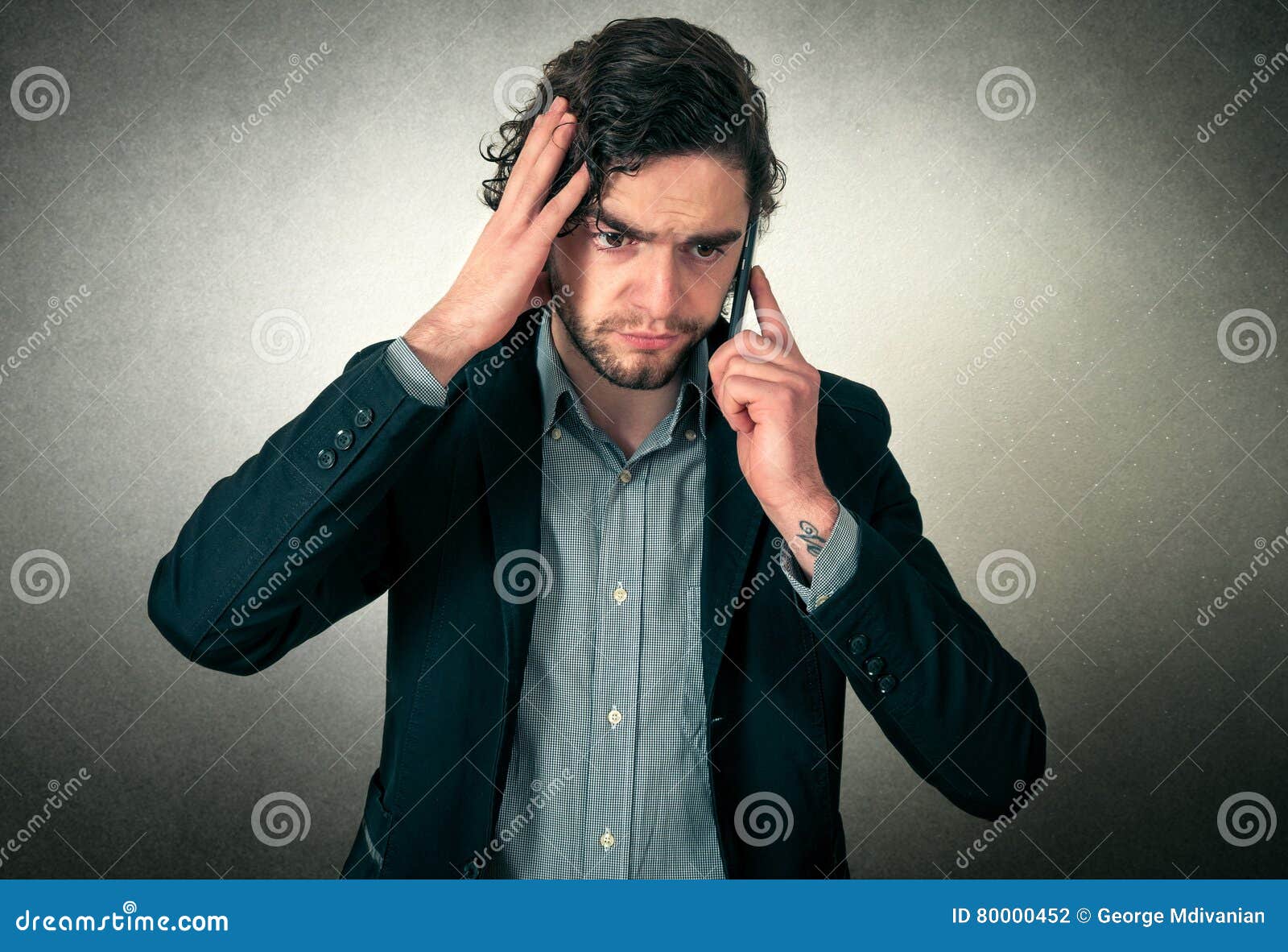 Angry man on phone stock photo. Image of mobile, phone - 80000452