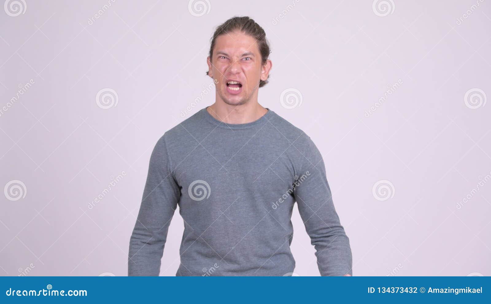 Angry Man Pointing To Camera while Talking Against White Background ...