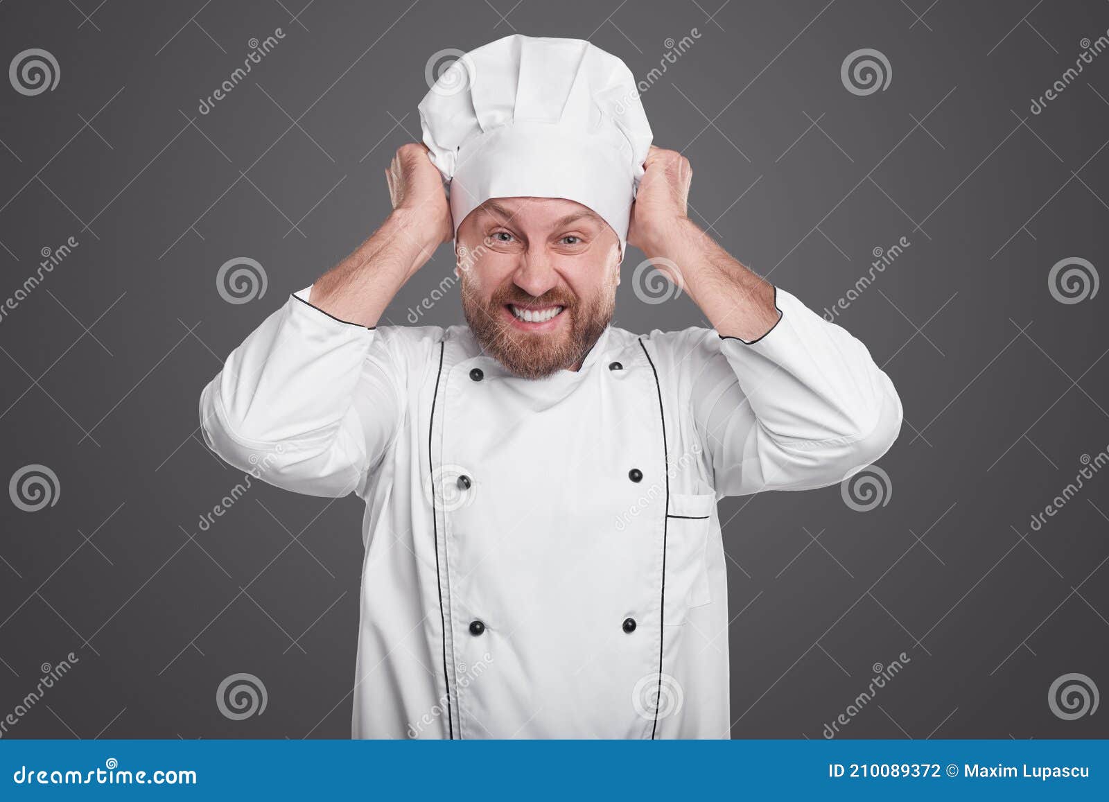 Angry man pulling chef cap stock photo. Image of failure - 210089372