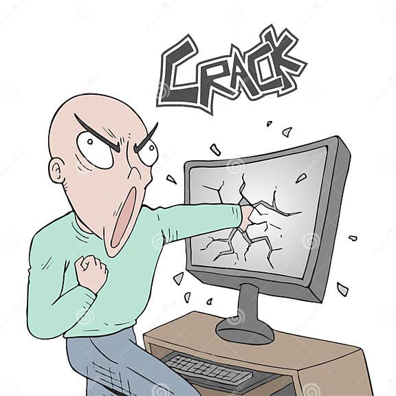 Angry Man Punching a Computer Screen Stock Vector - Illustration of ...