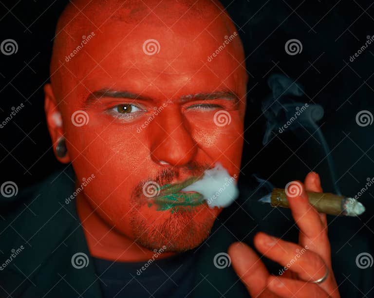 Angry Man with Red Face Smoking Cigar. Stock Image - Image of casino ...