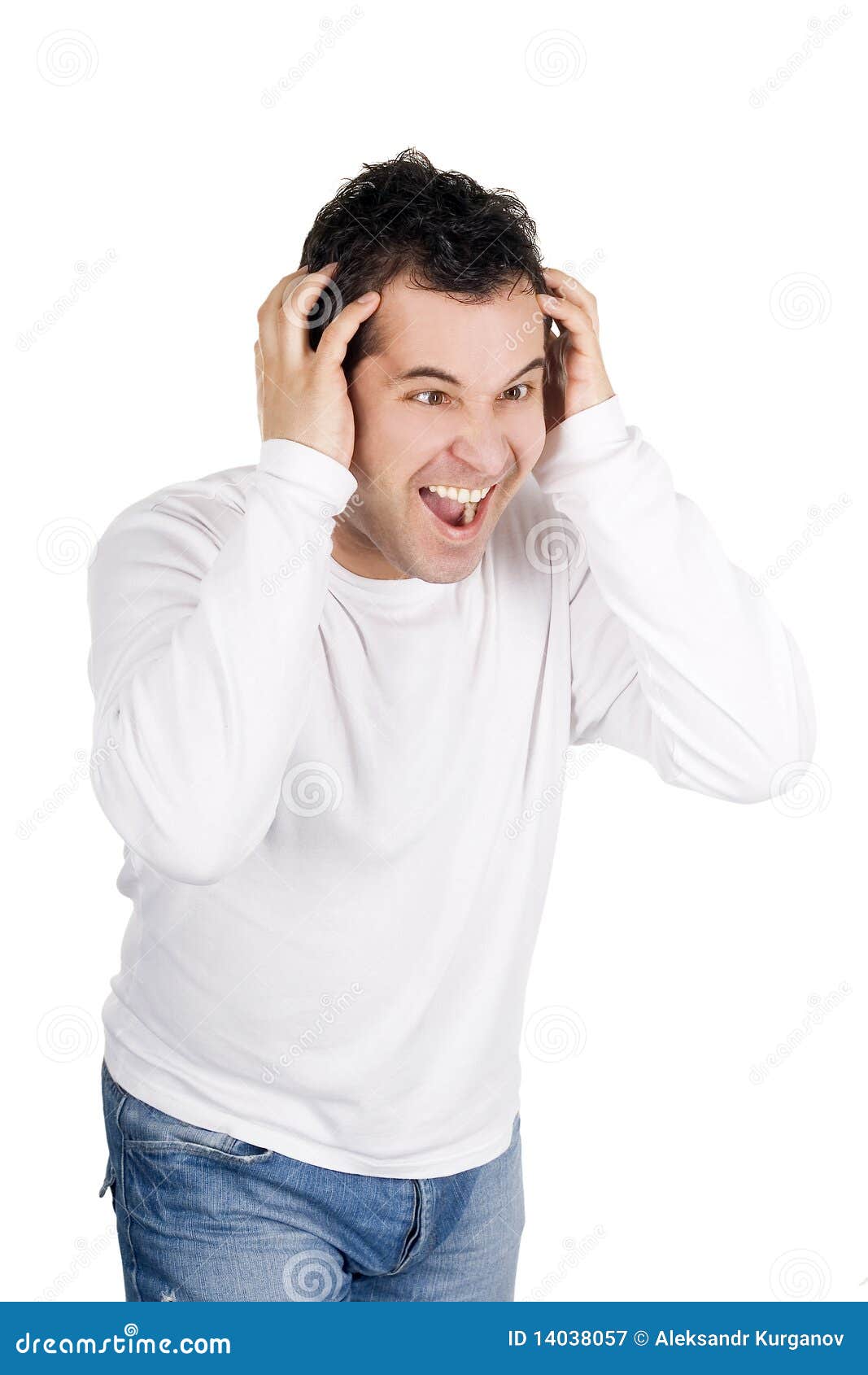 Angry Man Screaming Isolated White Stock Image - Image of depression ...