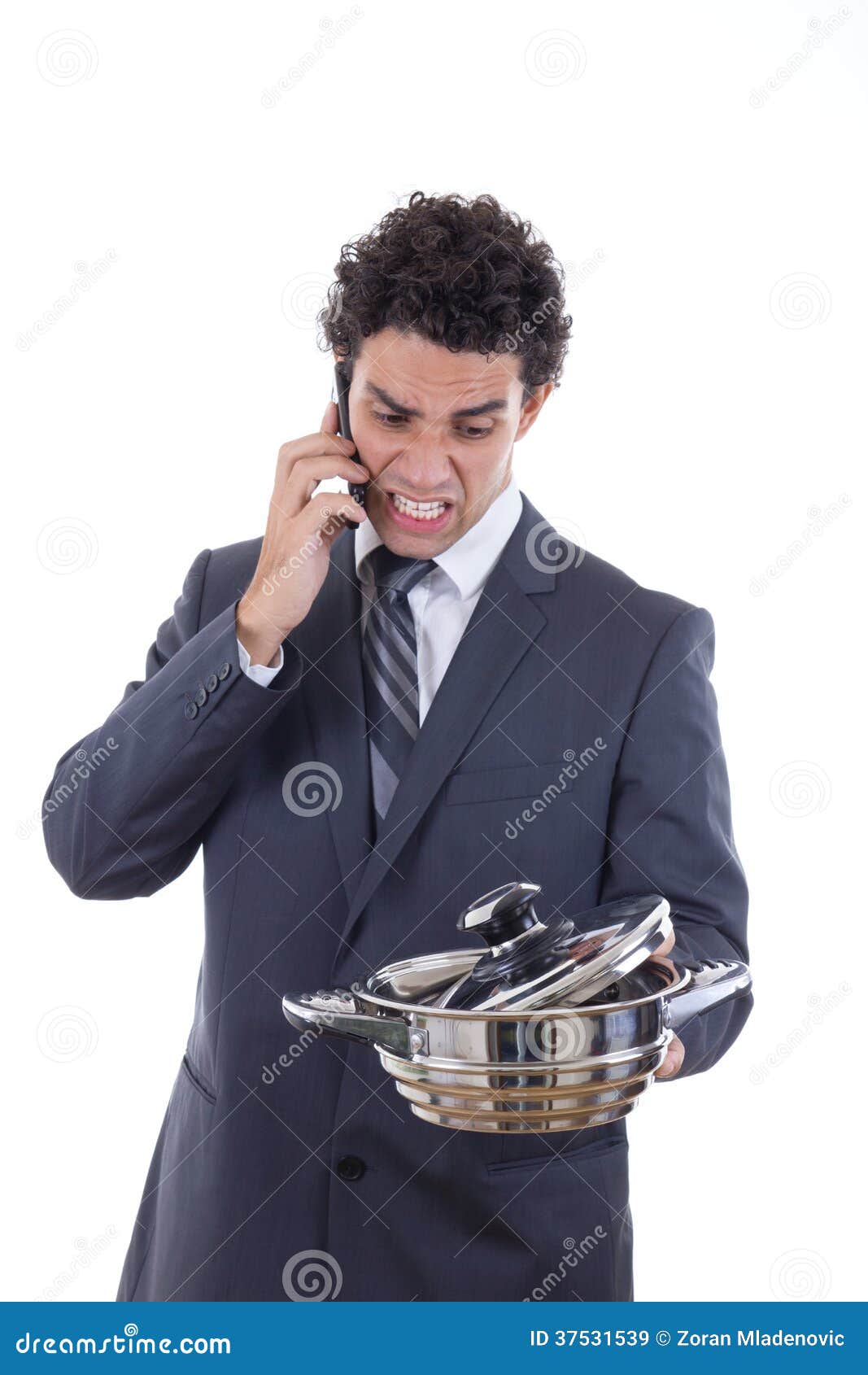 Angry Man Seeking Lunch on Mobile Phone Stock Image - Image of cooked ...