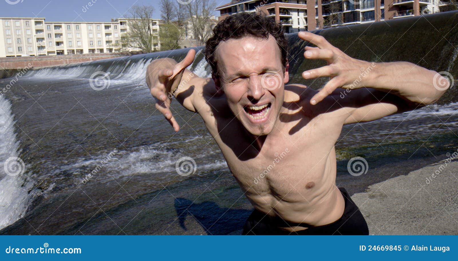 Angry Man Shouting at Camera. Stock Image - Image of furious, shirtless ...