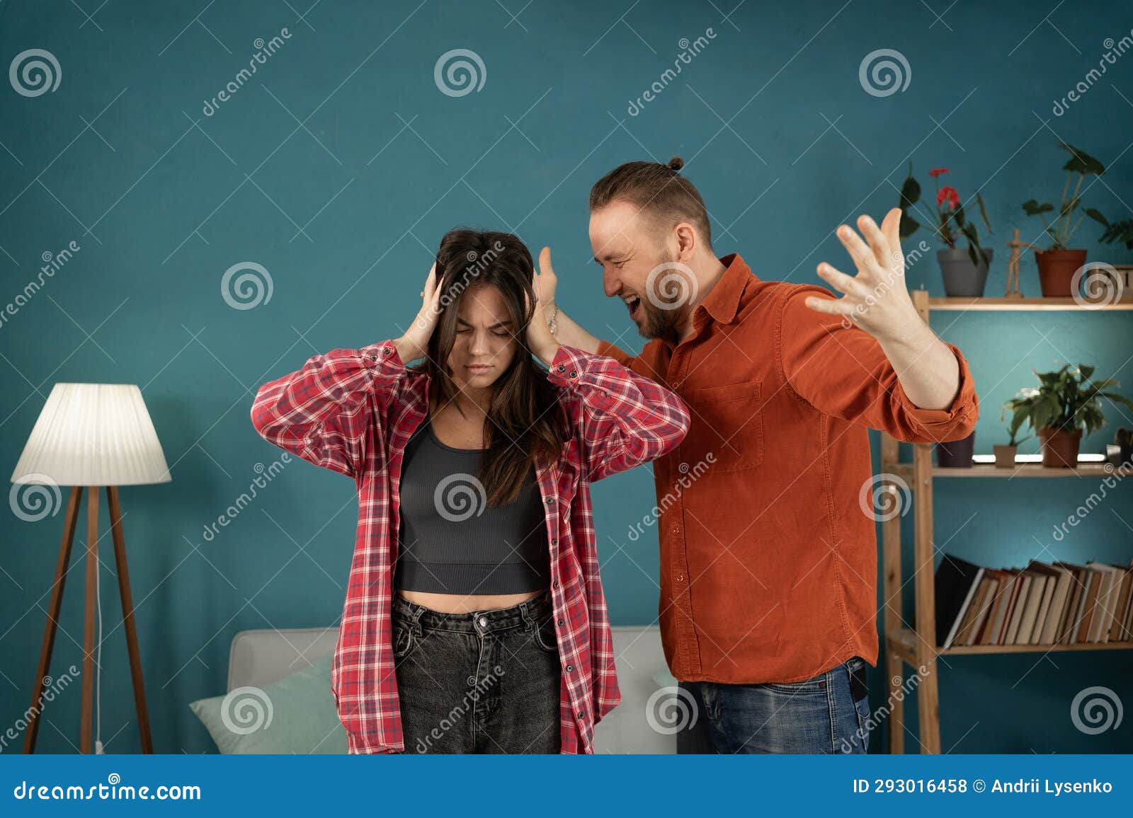 Angry Man Shouting on His Wife and Gesturing, Having Difficulties in ...