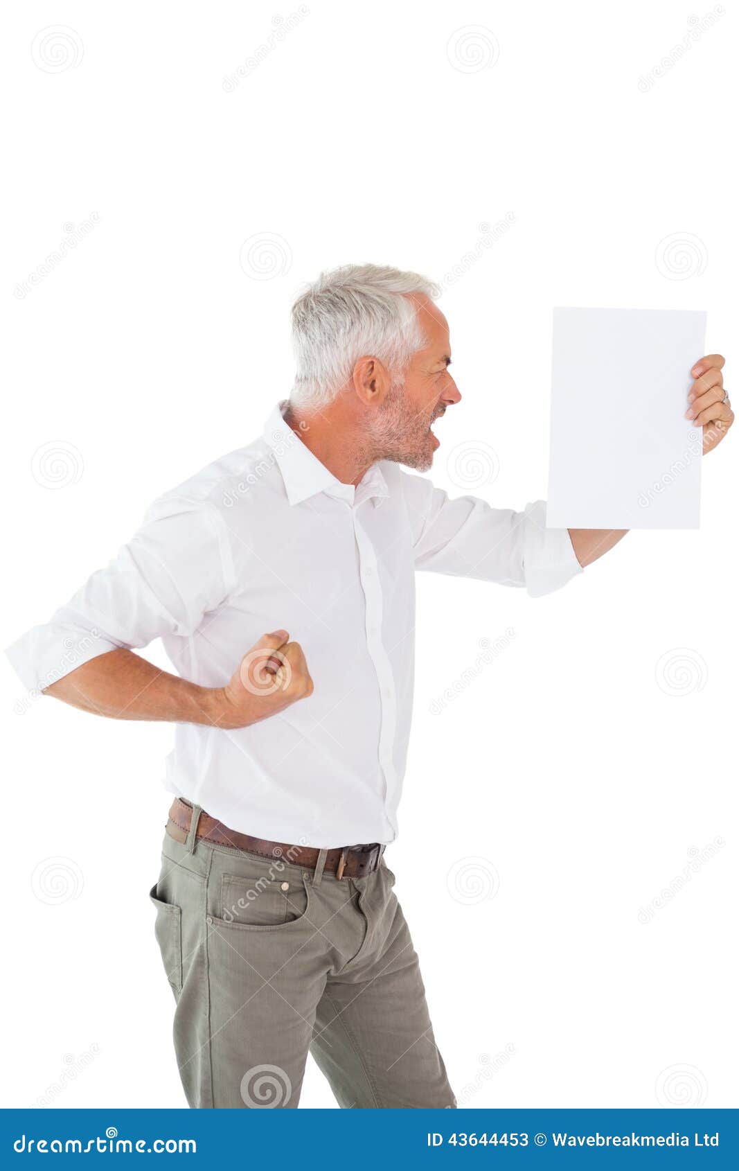 Angry Man Shouting at Piece of Paper Stock Image - Image of background ...