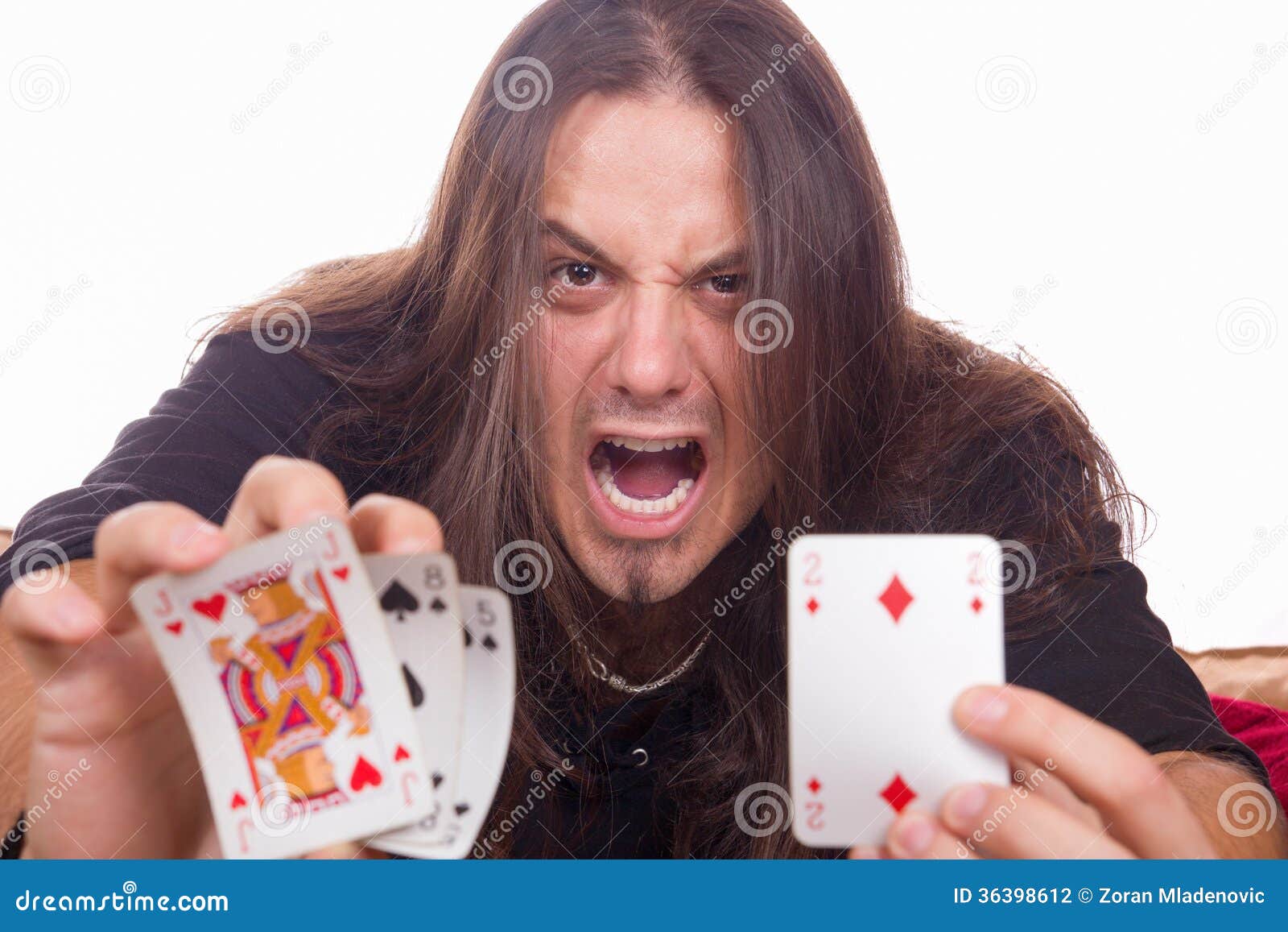 Angry man shows his cards stock photo. Image of game - 36398612
