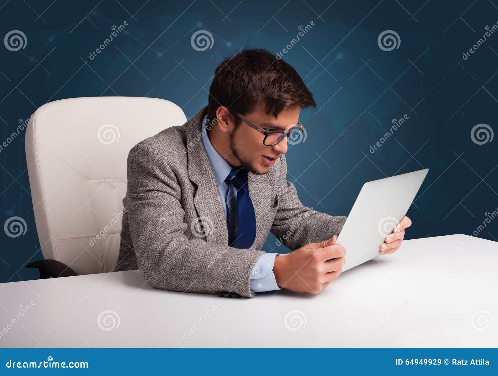 Angry Man Sitting at Desk and Typing on Laptop Stock Image - Image of ...