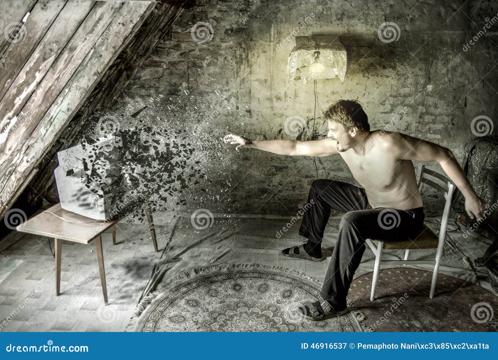 Angry Man is Smashing TV Screen Stock Image - Image of smashing, light ...