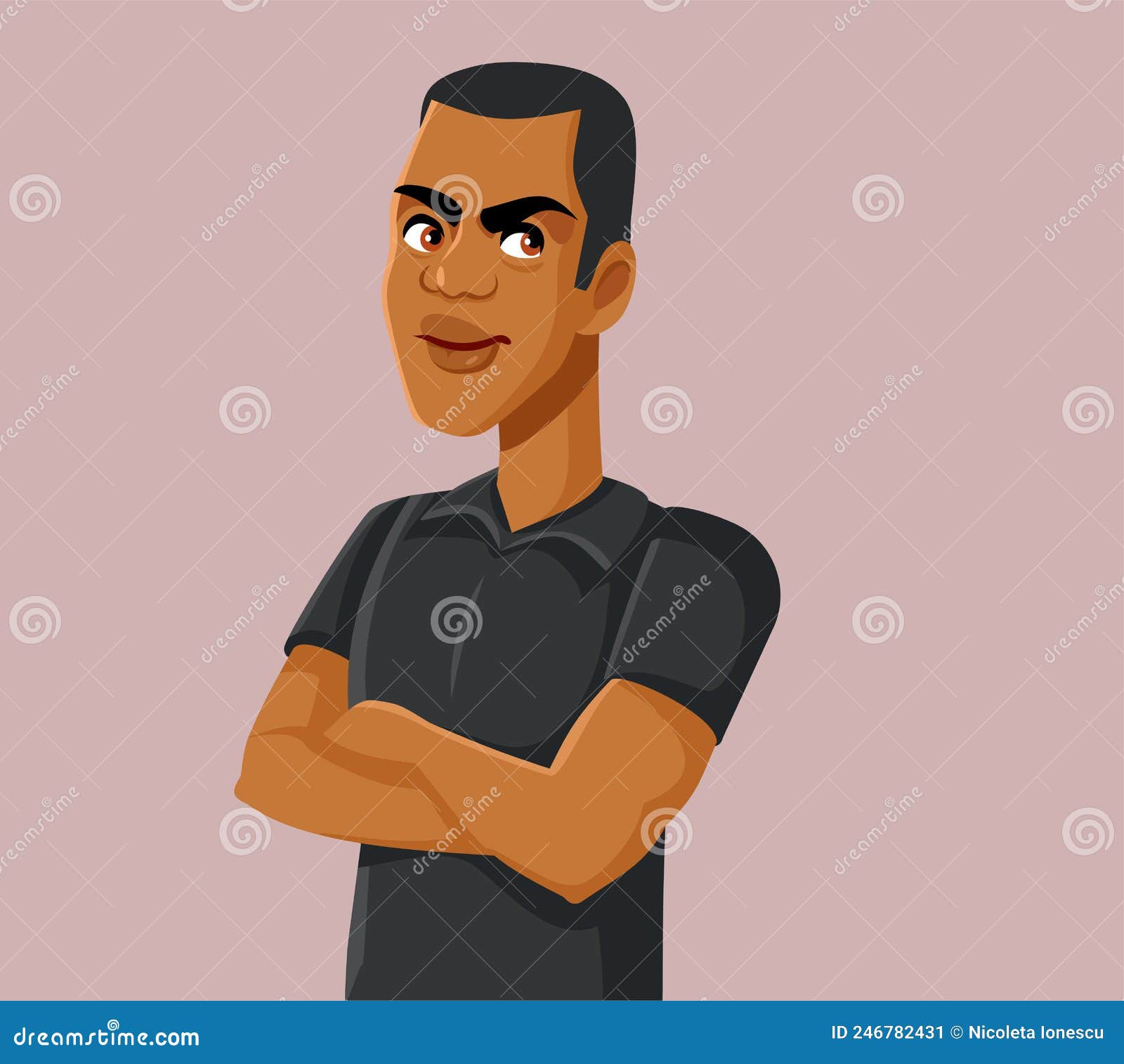Angry Man Standing With Arms Crossed Vector Cartoon Illustration Stock