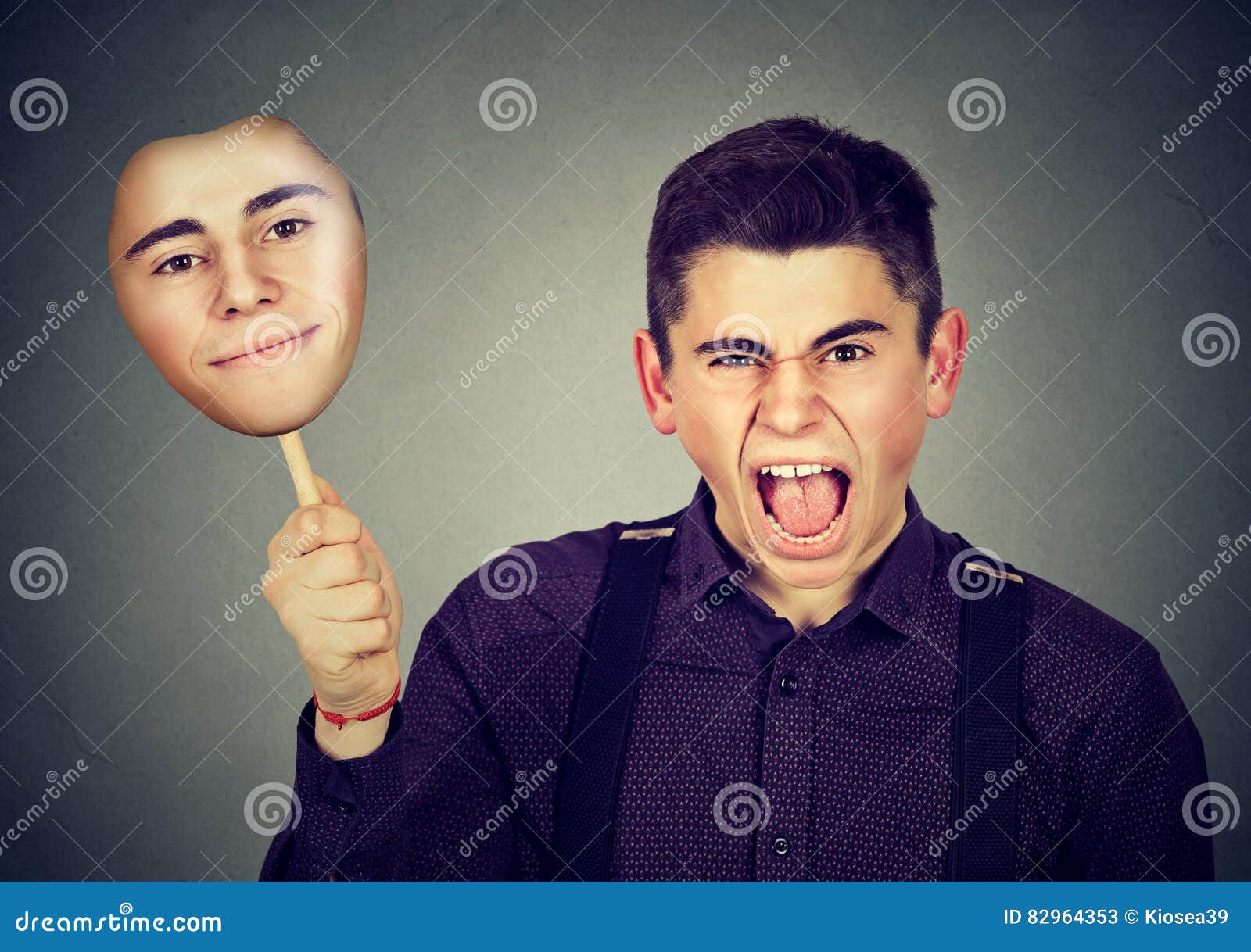 Angry Man Taking Off Mask with Calm Face Expression Stock Image - Image ...
