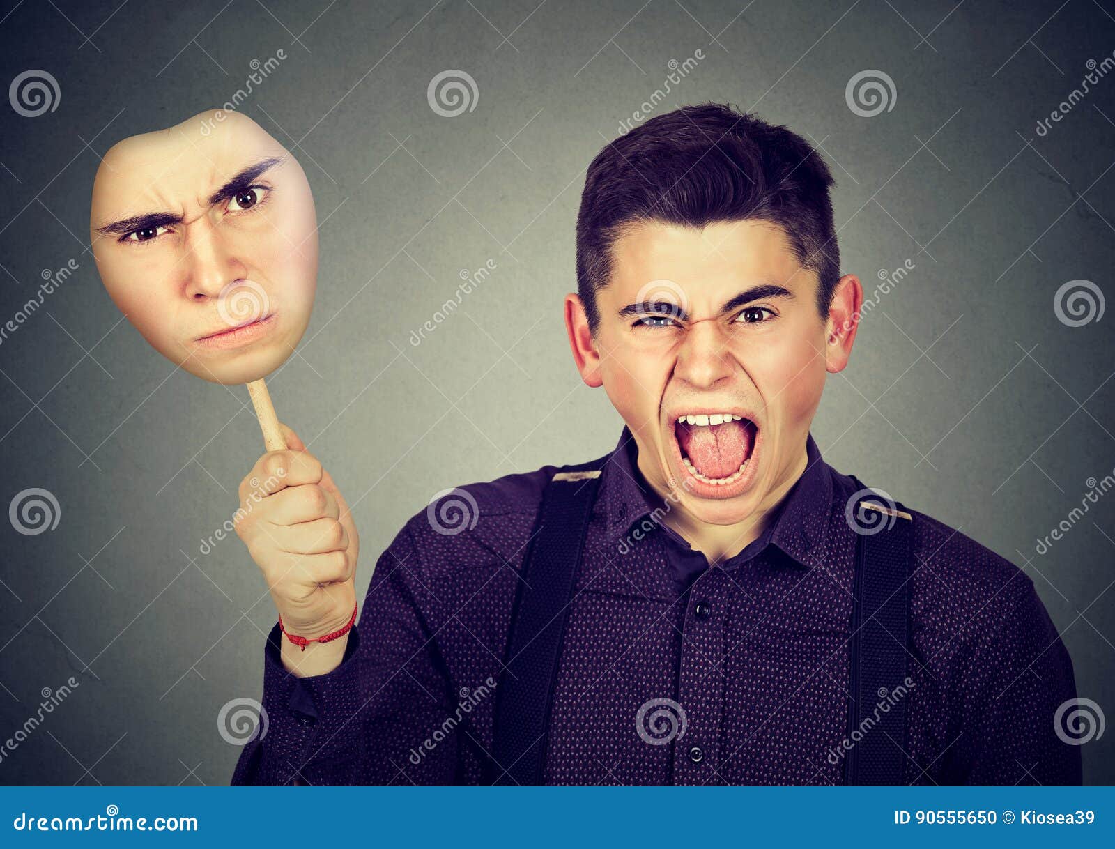 Angry Man Taking Off Mask With Grumpy Face Expression Stock Photography ...