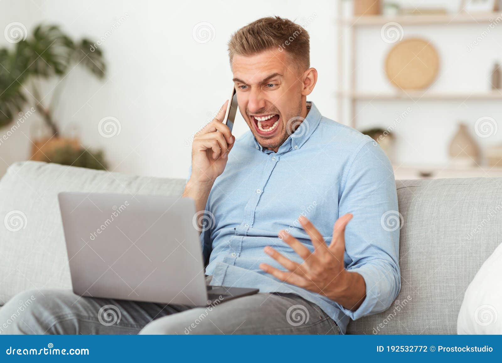 Angry Man Talking on Mobile Phone and Shouting Stock Photo - Image of ...