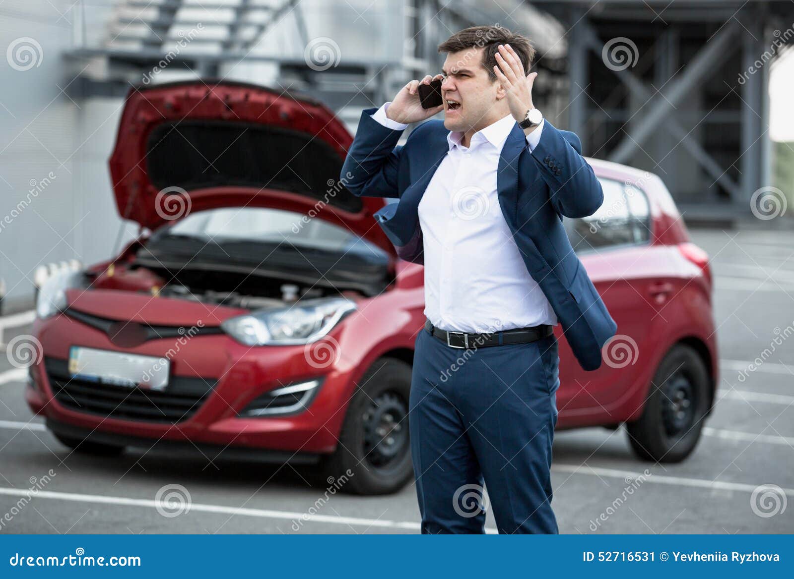 Angry Man Talking By Phone Because Of Broke Down Car Royalty-Free Stock ...