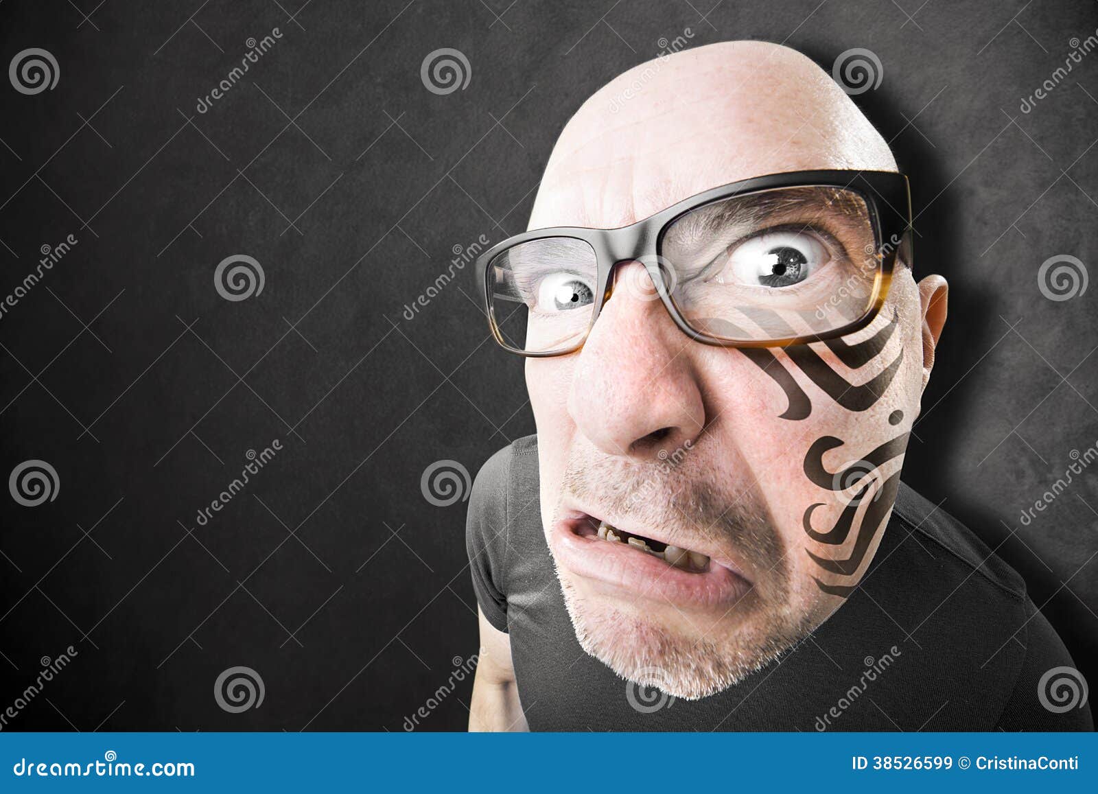 Angry Man with Tattoo on His Face Stock Image - Image of expression ...