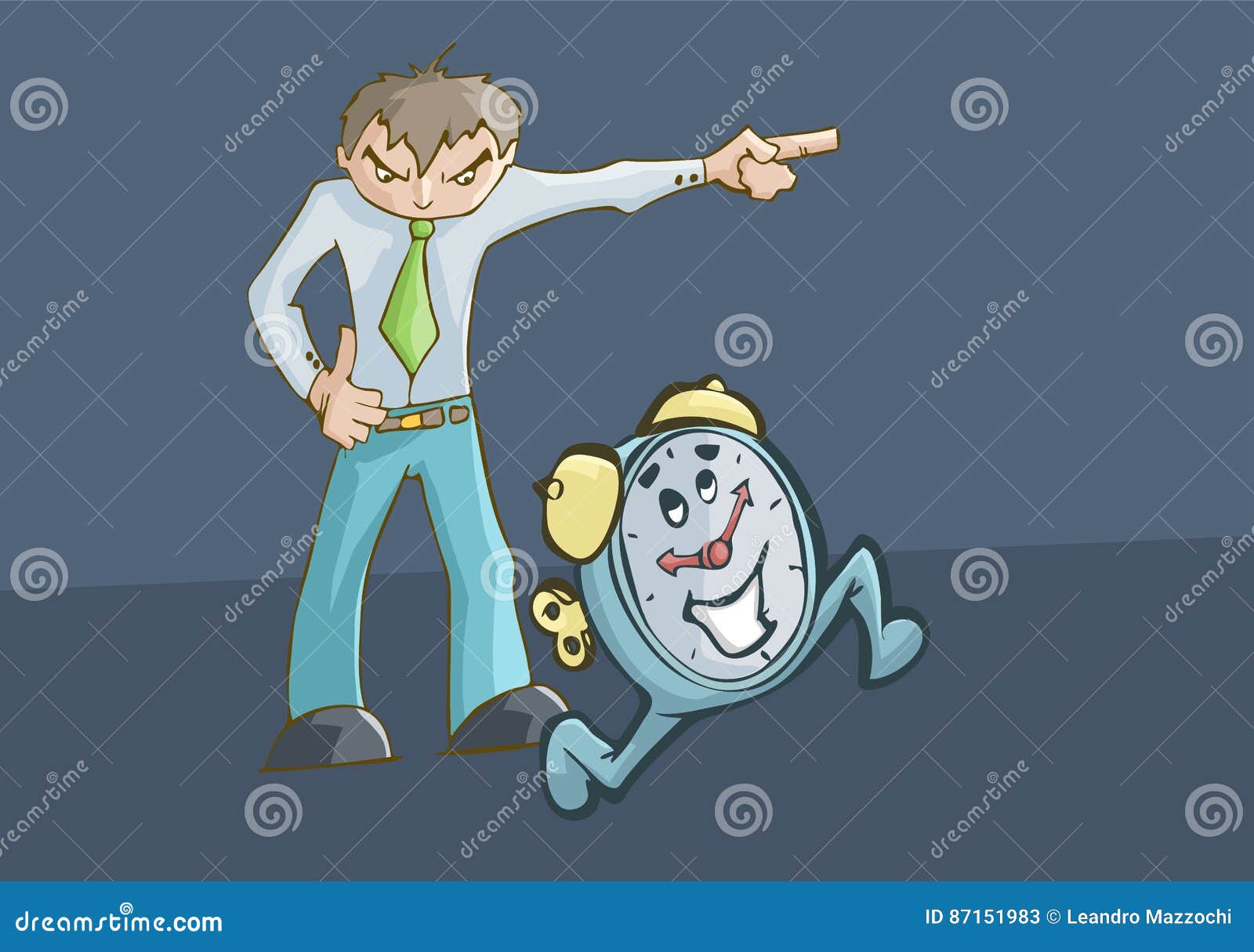 Angry Man Upset Pointing To the Left and a Clock Running. Stock Vector ...