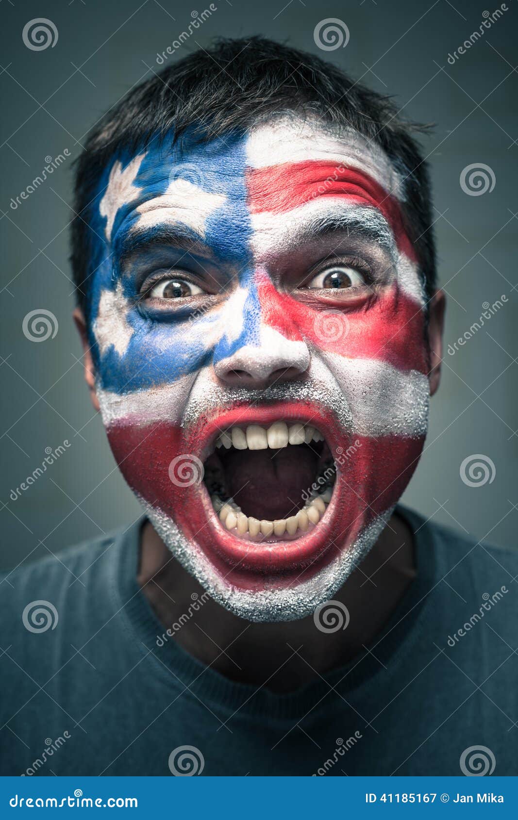 Angry Man with USA Flag Painted on Face Stock Image - Image of creative ...