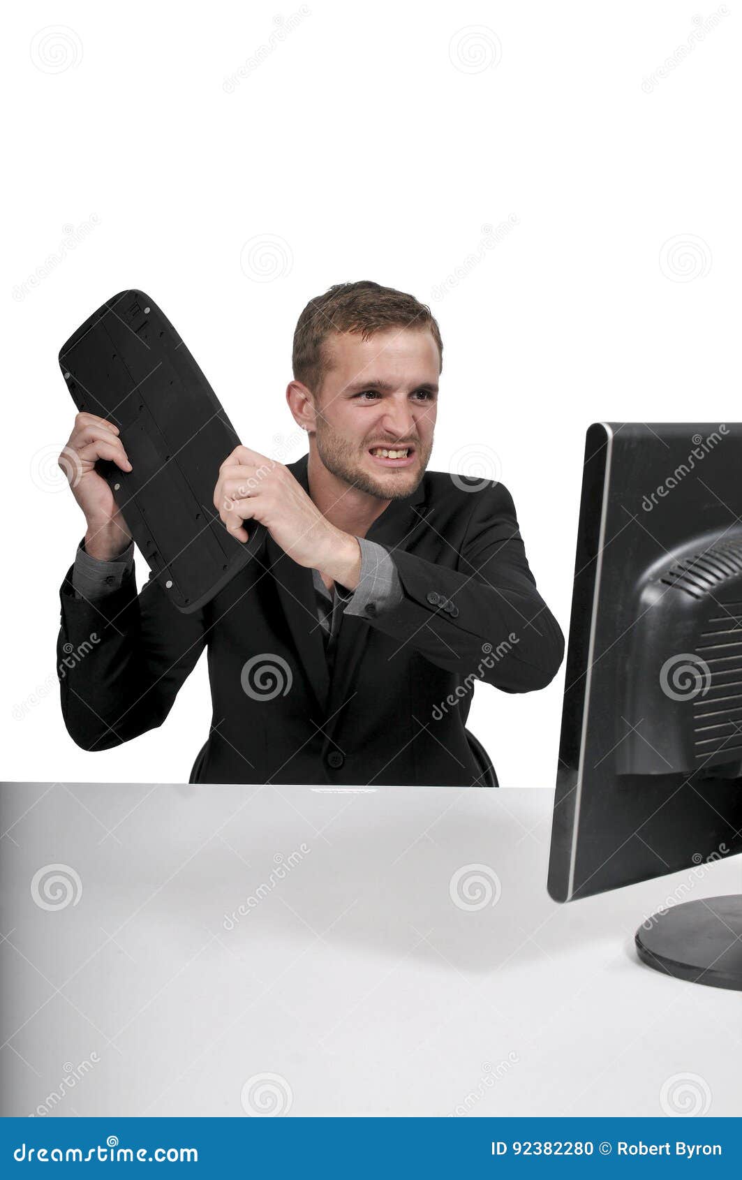 Angry Man Using Computer stock photo. Image of keyboard - 92382280