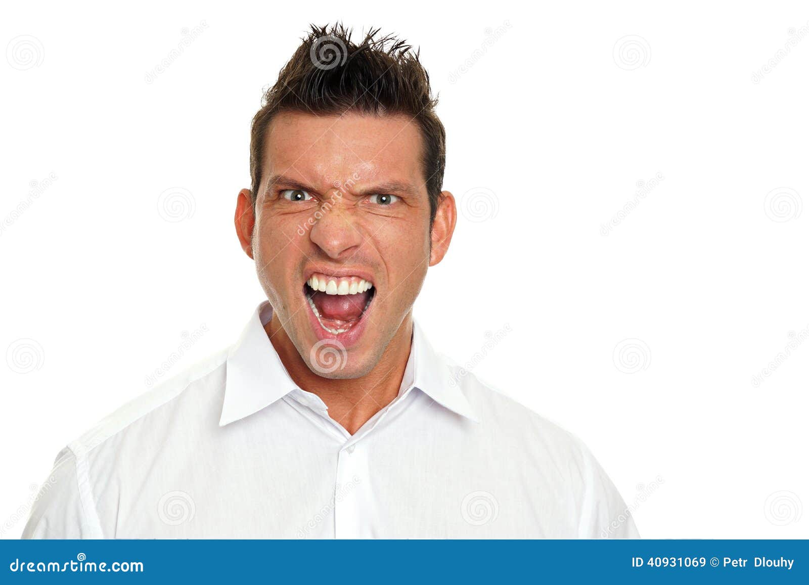 Angry man in white shirt stock image. Image of pain, young - 40931069