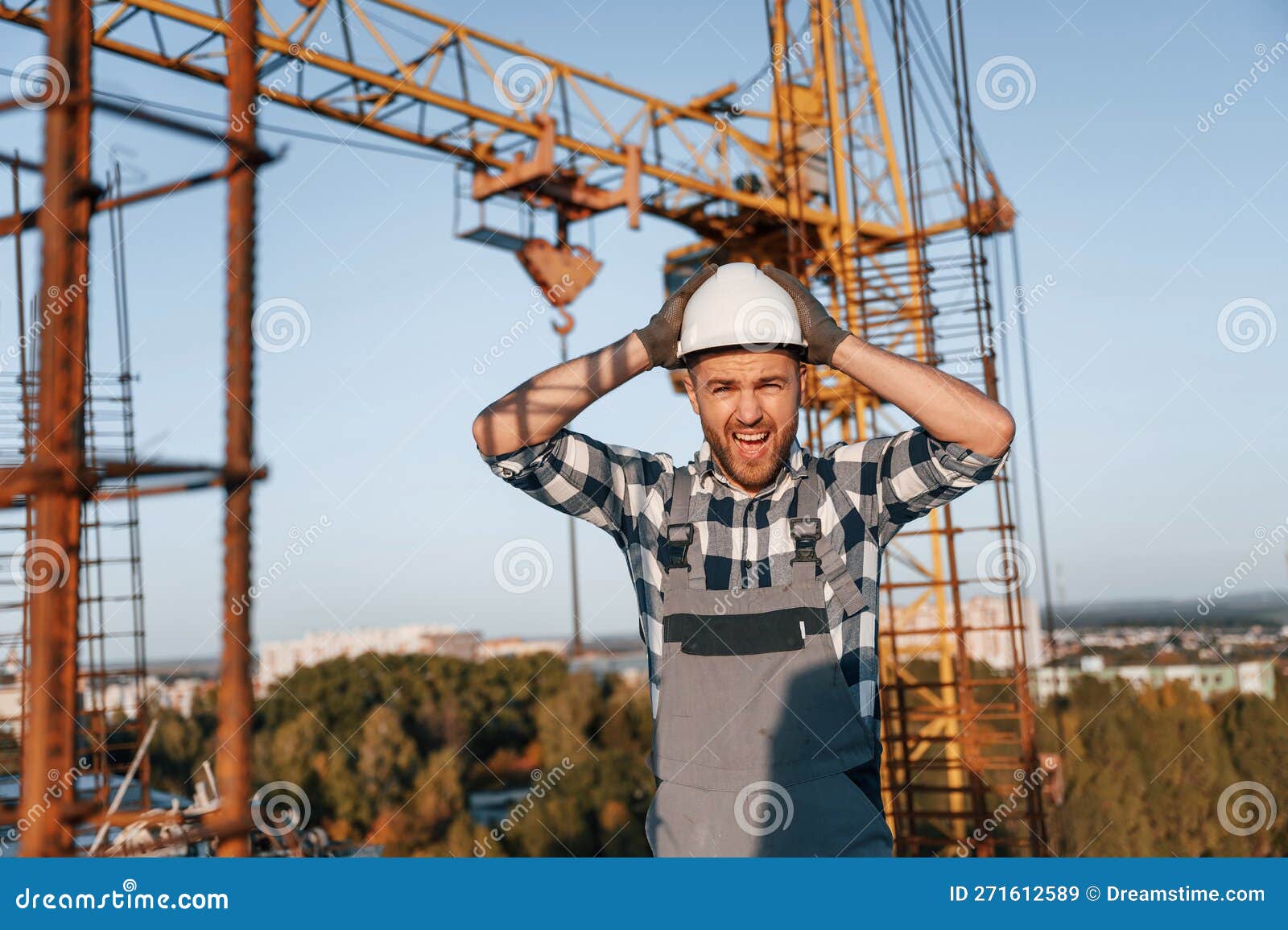 Angry Man is Working on the Construction Site at Daytime Stock Image ...