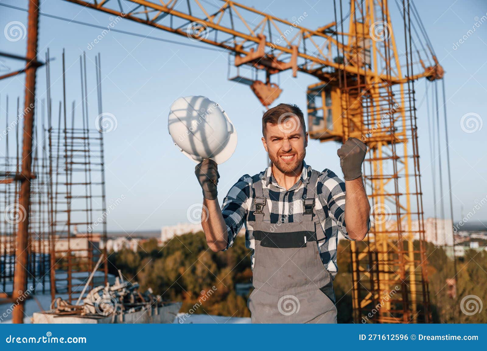 Angry Man is Working on the Construction Site at Daytime Stock Photo ...