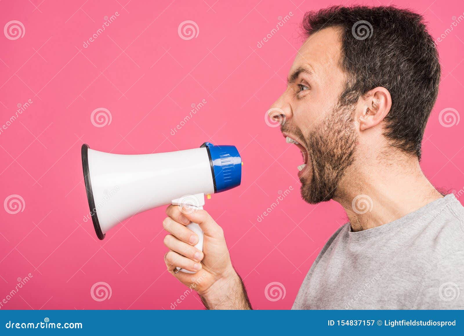 Angry Man Yelling with Megaphone, Isolated Stock Image - Image of adult ...