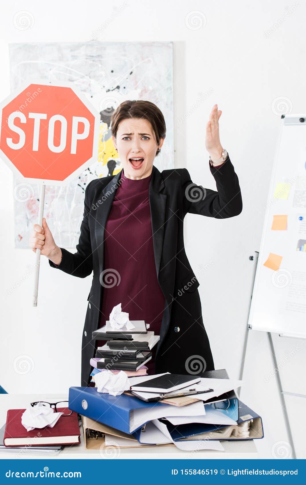 Angry Manager Holding Stop Sign and Screaming Stock Image - Image of ...