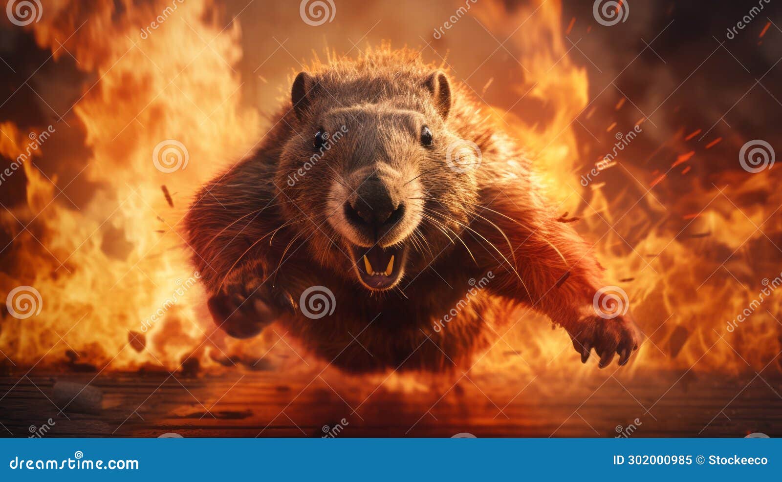 Angry Marmot in Hyper-realistic Sci-fi Fire Scene Stock Illustration ...