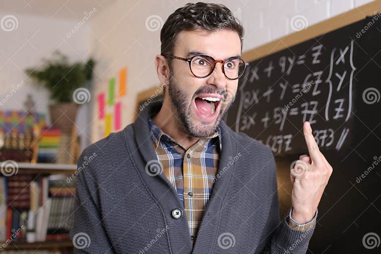 Angry Math Teacher Showing Middle Finger Stock Image - Image of college ...