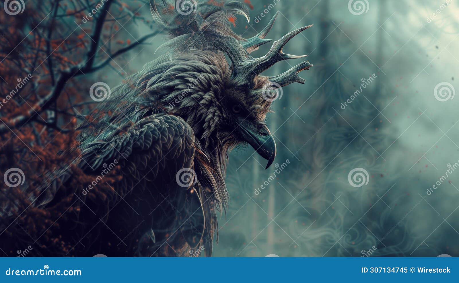 Angry and Menacing Bird with Horns in a Forest Setting, AI-generated ...