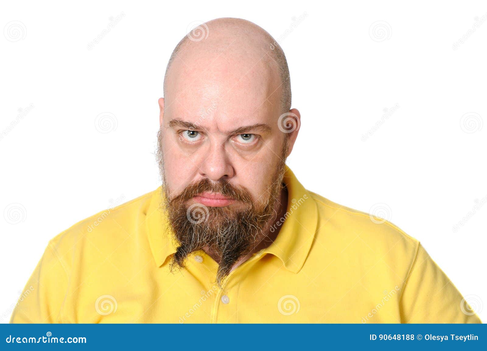 Angry Middle-aged Man in Bright Yellow Clothes on a White Background ...