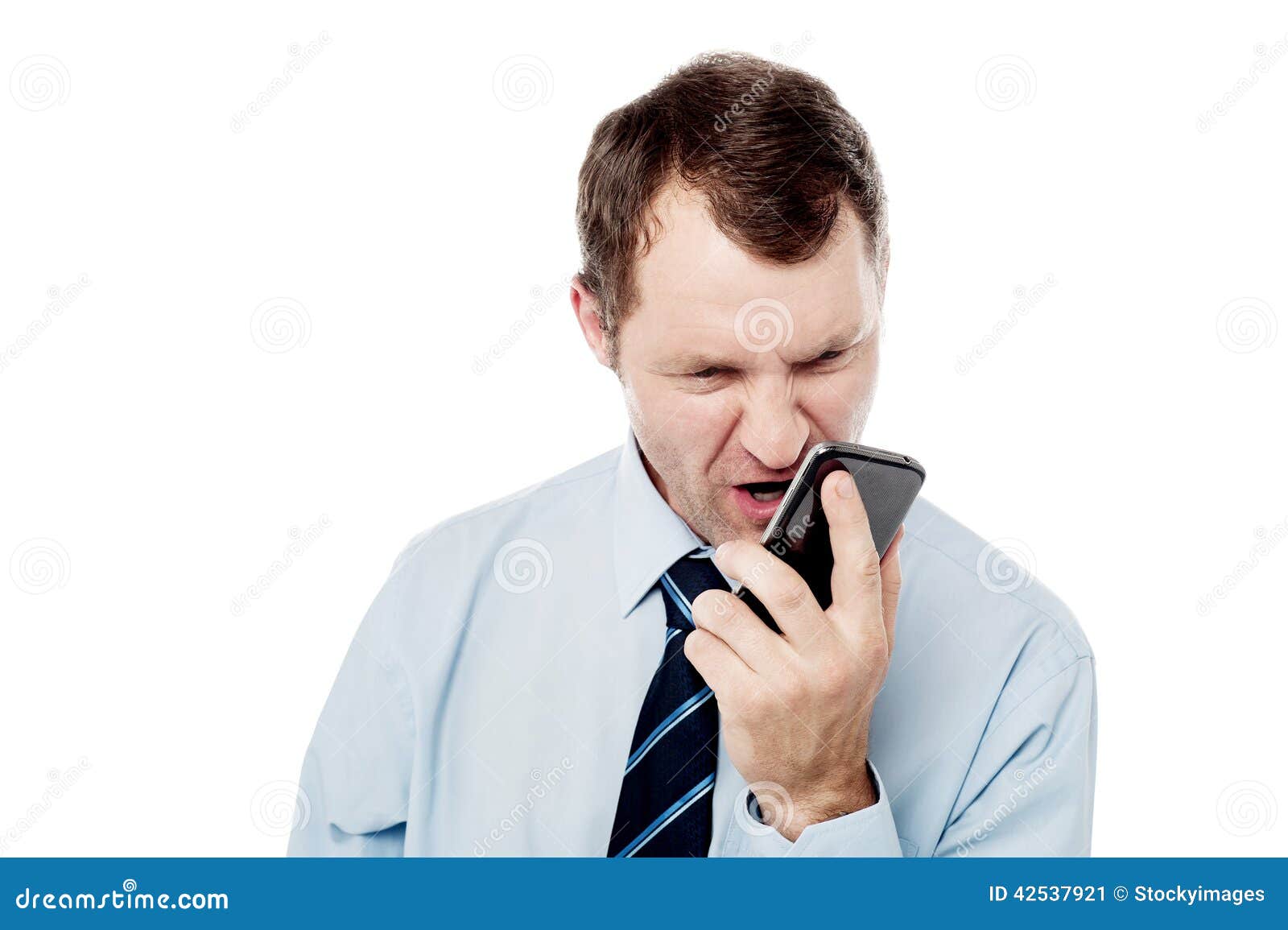 Angry Middle Aged Man Yelling Stock Image - Image of device, executive ...