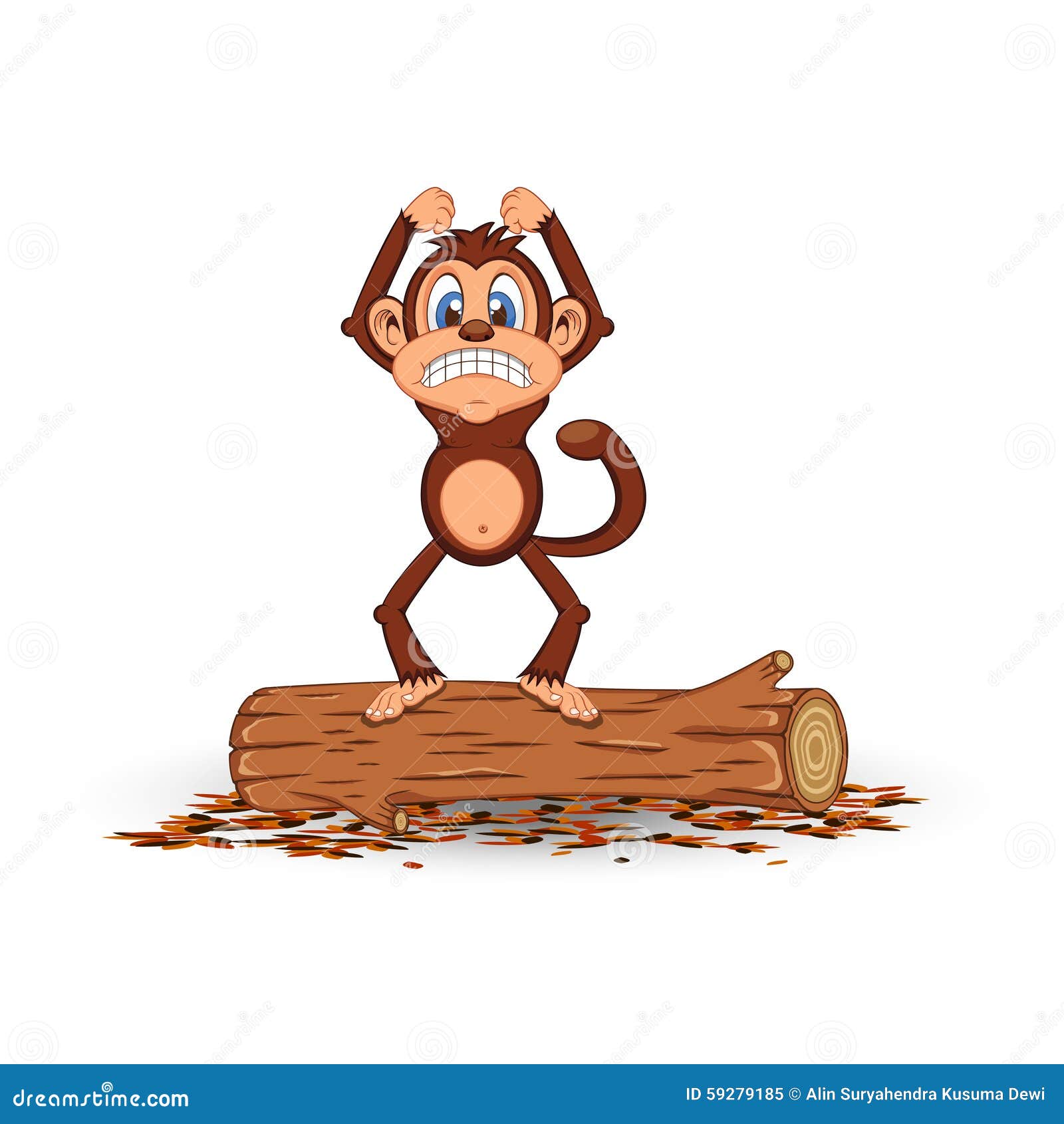 Angry Monkey Cartoon Standing on the Wood Stock Vector - Illustration ...