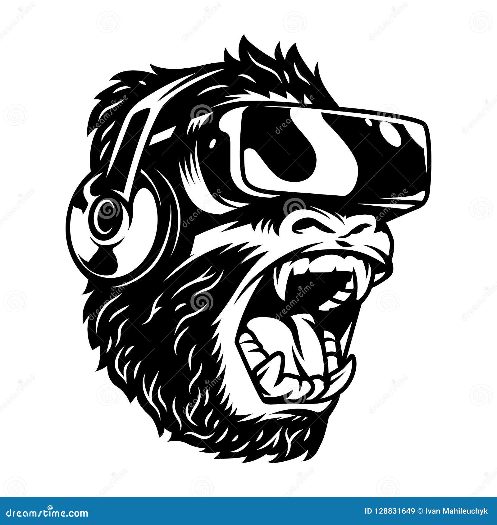 Angry Monkey in Virtual Reality Headset Stock Vector - Illustration of ...