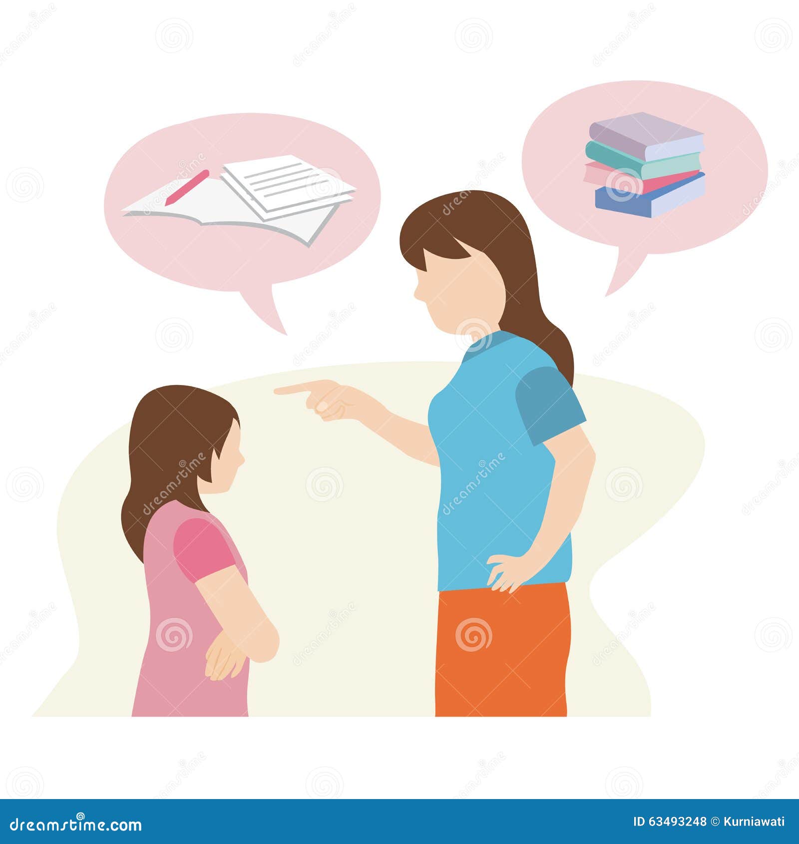 Angry Mother Advice Her Daughter To Study Vector Illustration ...